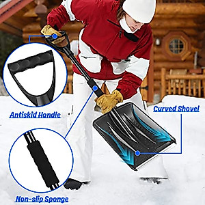 Snow Shovel, Portable Snow Shovels for Snow Removal, Lightweight Car Snow Shovel with D-Grip, Non-Slip Sponge and Durable Aluminum Blade Suitable for Driveway, Camping, Outdoor and Emergency(Black)