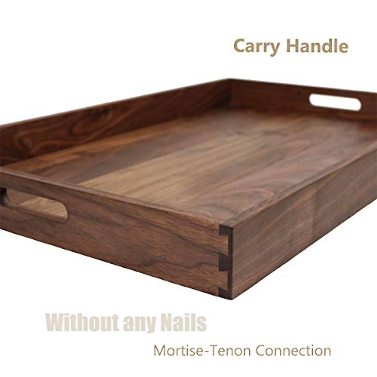 MAGIGO 28 x 18 Inches Extra Large Rectangle Black Walnut Wood Ottoman Tray with Handles, Serve Tea, Coffee or Breakfast in Bed, Classic Wooden Decorative Serving Tray