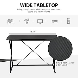 HOMCOM 43" Home Office Computer Desk Study Student Writing Table with Z and X Bar Frame Support for Living Room, Black
