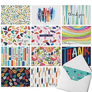 Dessie 100 Unique Thank You Cards Bulk - Blank Note Cards with 100 Different, Colorful Designs, No repetition. Colorful Envelopes, Gold Seals and Sturdy Storage Box.