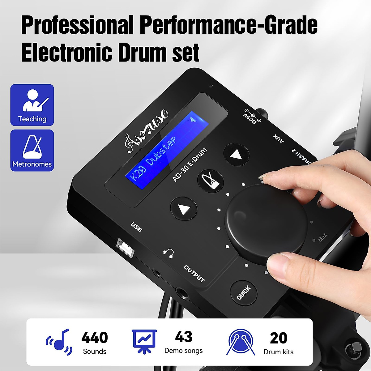 Asmuse Electronic Drum Set Kit for Adults Beginners with 8 inch Mesh Snare Electric Drum Set with Rim Shot and Cymbal Choke Function,USB MIDI Supported,2 Pairs of Drum Sticks &Headphone Set Included