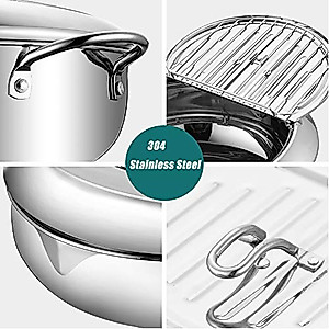Deep Fryer Pot - Japanese Tempura Small Deep Fryer Stainless Steel Frying Pot With Thermometer,Lid And Oil Drip Drainer Rack for French Fries Shrimp Chicken Wings and Shrimp (24cm/9.4inch)