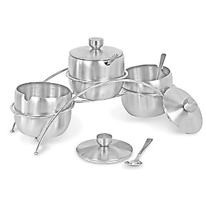 Internet's Best Condiment Serving Bowls with Stand - Set of 3 - Catering Hosting Serving Dish Set with Lids and Spoons - Stainless Steel