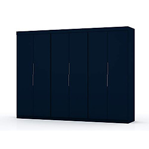 Manhattan Comfort Mulberry Mid Century Modern 6 Drawer Sectional Wardrobe Closet, Set of 3, Midnight Blue