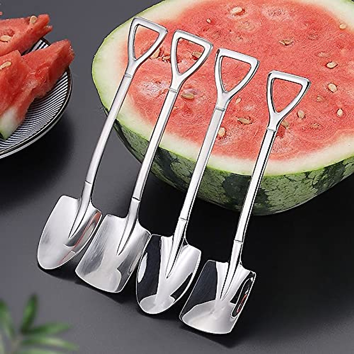 Dessert Spoon Set, 4 Pcs 4.8" Shovel Shape Stainless Steel Spoons, Ice Cream Fruit Spoon for Home, Kitchen or Restaurant