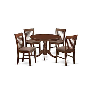 East West Furniture HLNO5-MAH-C 5 Piece Kitchen Table & Chairs Set Includes a Round Dining Room Table with Pedestal and 4 Linen Fabric Upholstered Dining Chairs, 42x42 Inch, Mahogany