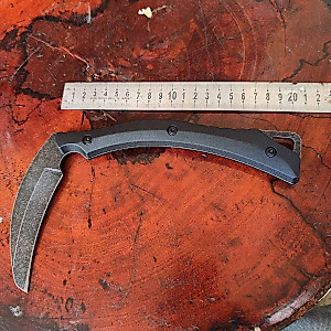 Fixed Blade Knife, Outdoor Hunting Camping Sickle, Stonwash Blade, High Hardness Plastic Handle w/Sheath