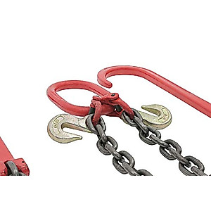 Mytee Products Grade 80 V Bridle Chain, Tow Recovery G80 3/8" x 3' Chain 7100# Lbs, Two 15" J-Hook & Eye Cradle Grab Hook