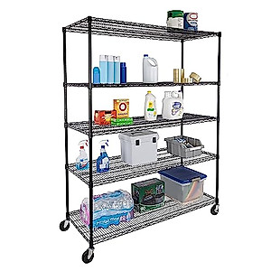 Seville Classics UltraDurable Heavy Duty NSF Solid Steel Wire Rack Storage Unit, Organizer for Garage, Warehouse, Office, Restaurant, Classroom, Kitchen, Black, 5-Tier Shelving, 60" W x 24" D