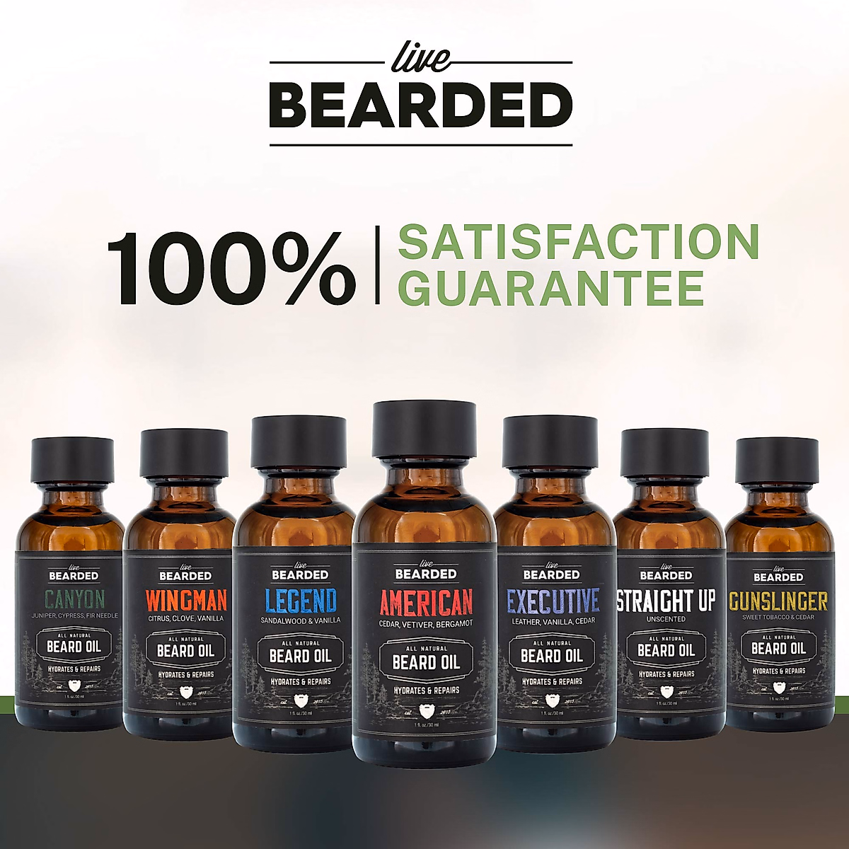 Live Bearded Beard Oil, 1 fl oz - Premium All-Natural Jojoba - Made in the USA - Hair and Skin Care for Men with Dry, Flaky Patches | Canyon Scent - Juniper, Cypress, Fir Needle