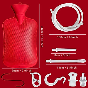 2 L Enema Bag ，Coffee Enema Bag Kit with 5.0 ft. Long Silicone Hose ,2 Multi-Size Reusable Tips, Controlable Water Flow Valve- Coffee, Shower, Douche & Home Adult Enema Kit（RED）
