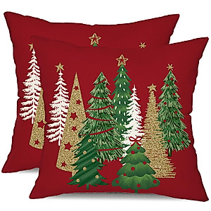 DFXSZ Christmas Pillow Covers 18x18 Inch Set of 2 Christmas Tree Decorative Red Throw Pillows Winter Christmas Decor for Home Couch 50C