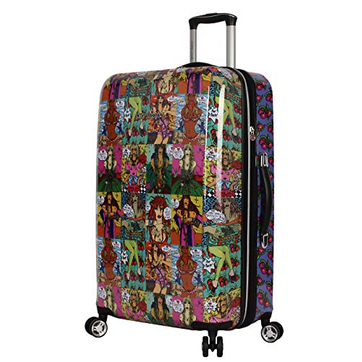 Betsey Johnson 26 Inch Checked Luggage Collection - Expandable Scratch Resistant (ABS + PC) Hardside Suitcase - Designer Lightweight Bag with 8-Rolling Spinner Wheels (Girls Print)