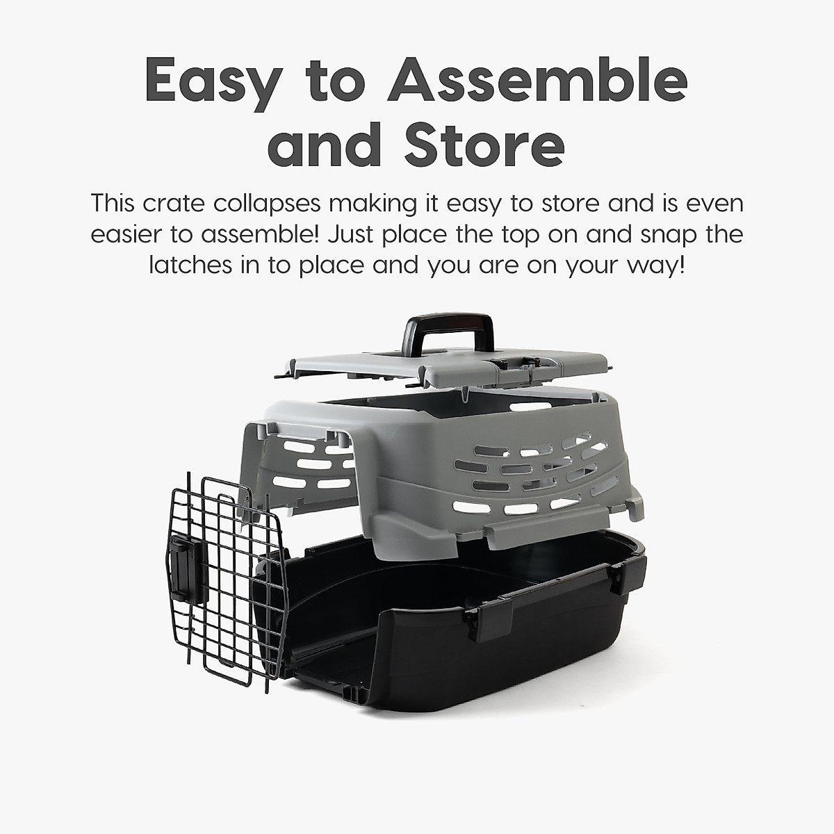 IRIS USA 23" Cat Carrier, Small Pet Carrier Hard, Dog Kennel with 2-Door Front and Top Access, Dog Carrier, up to 18 pounds, Black/Gray