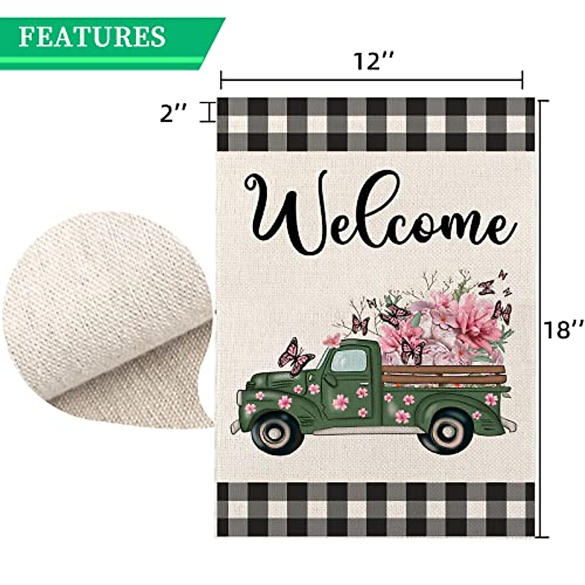 Spring Garden Flags, Buffalo Floral Welcome Spring Truck Garden Flag,12×18 Small Vertical Double Sided Small Yard Flag, Seasonal Outdoor Flag Outside Decor for Home Yard Farmhouse