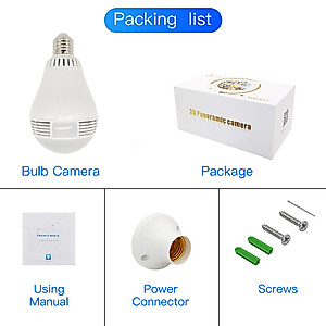 COSULAN Wireless 360 Panoramic Bulb Camera Security Camera Light Bulb - WiFi Surveillance IP Camera Lamp - 3D VR Display, Motion Detection, Floodlight and IR Night Vision, Alert Events, V380 App/P8