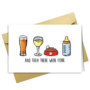 OJsensai Funny Baby Shower Card, Cute New Baby Card for New Mom Dad, Congratulation Card for Couple, And Then There Were Four