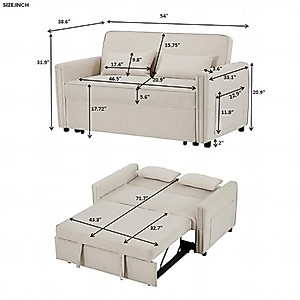 Eafurn 3 in 1 Convertible Sleeper Sofa Couch with Pull Out Bed,Small Futon Loveseat Lounge Chaise with Reclining Backrest and Armrest,Soft Upholstered Love Seats RV Furniture for Living Room