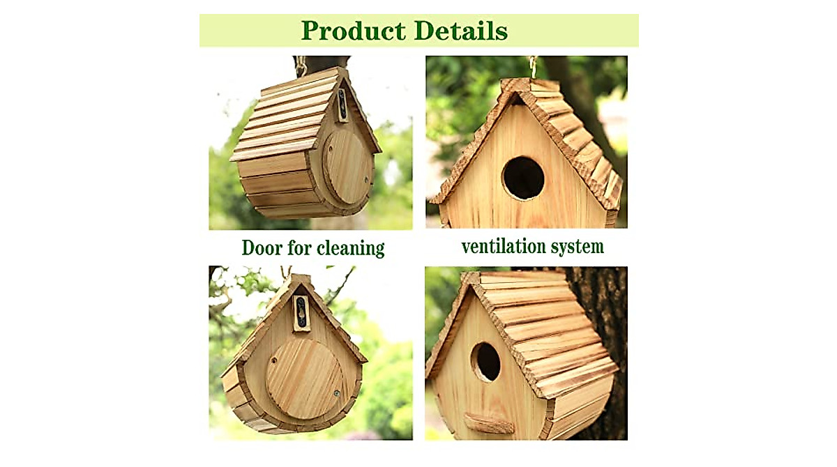 STARSWR Bird House - Natural Wooden Garden Hanging Hut