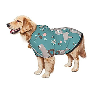 Large Dog Hoodie Blue-Floral-Alpaca-Llama Pet Clothes Sweater with Hat Soft Cat Outfit Coat Medium