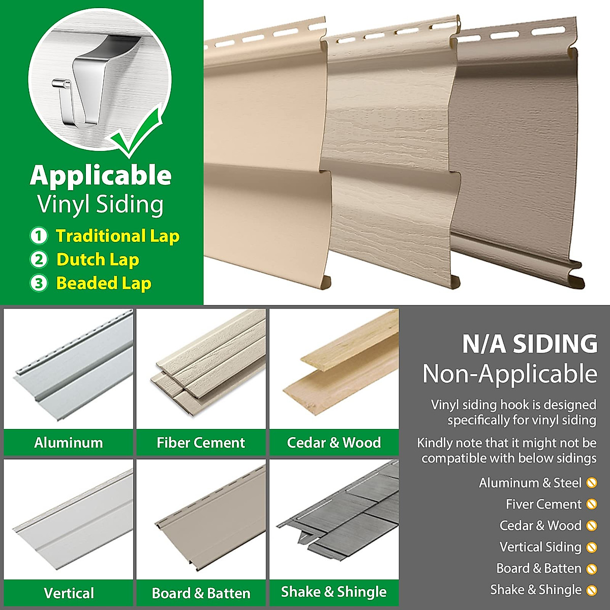 Booda Brand Vinyl Siding Hooks (10 Pack), Heavy-Duty Stainless Steel Siding Hooks Vinyl Siding Hangers, Low Profile & No Holes Needed Siding Clips for Hanging Wreaths