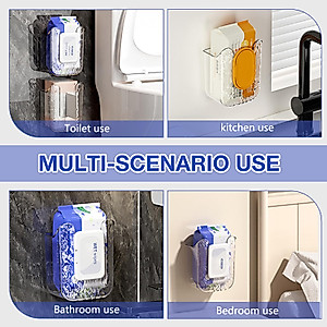 Kitchen Wipes Storage Box, Acrylic Wall Mounted Tissue Box Holder, 2024 New No Punching Wall-Mounted Tissue Holder for Bathroom, Flushable Wet Tissue Dispenser for Toilet Bathroom Home(White+Grey)