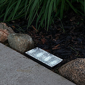 Solar Brick Landscape Path Light, 8x4 Recessed Polyresin Paver, Cool White LEDs, Waterproof, Outdoor Use, No Wires or Plugs - Rechargeable Battery Included