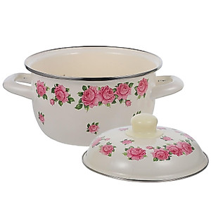 VOSAREA Enamelware Pot, 18cm Enamel Stockpot with Lid Floral Retro Cooking Pot Simmer Pot Deep Enamelware Soup Pot for Home Restaurant 2L