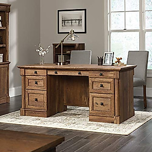 Sauder Palladia Executive Desk, Vintage Oak Finish & Trestle 5-Shelf Bookcase, Vintage Oak Finish