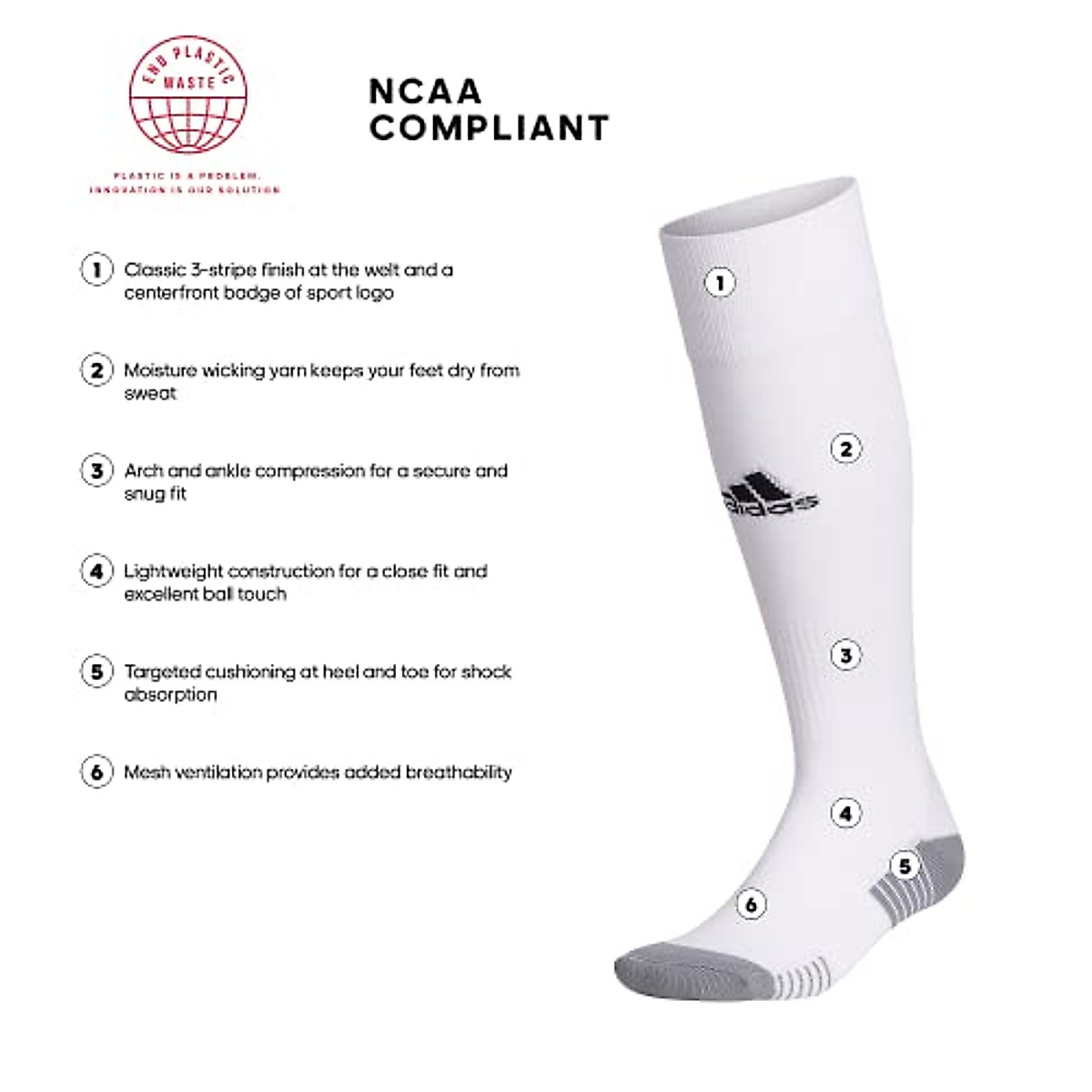 adidas Copa Zone Cushion 4 Soccer Socks for Boys, Girls, Men and Women (1-Pair), White/White, X-Small