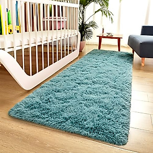 Vasofe Soft Turquoise Green Fluffy Runner Rug 2x6 Shag Bedroom Rug, Fuzzy Living Room Rug for Boys Girls, Plush Nursery Rugs for Dorm, Classroom, Teens, Shaggy Furry Throw