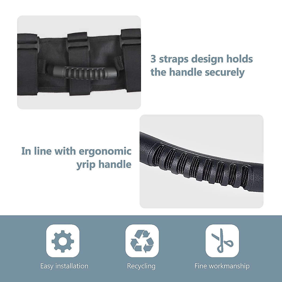 cueclue Pack-2 Auto Grab Handle Set, Roof Handle Strap, Armrest Car Handle Strap, 3 Straps American Flag Design, Compatible with Jeep Wrangler TJ YJ JK, for 1987-2022 Models (Black)