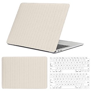 Miwasion Woven Fabric Design Compatible with MacBook Air 13 inch Case,2020 2019 2018 Release(A2337 M1 A2179 A1932),with Touch ID & 2 Pack Keyboard Protectors,Elegant Leather Laptop Hard Shell(Beige)