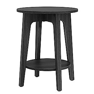 VASAGLE Round End Table with Lower Shelf, Nightstand for Small Spaces, 15.8 x15.8 x 19.7 Inches, Black
