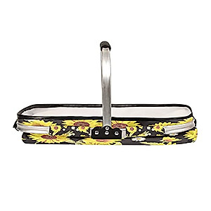 Yellow Sunflower Flower Collapsible Market Basket, Summer Daisy Floral Leakproof Folding Collapsible Portable Picnic Basket Strong Aluminum Frame for Travel, Shopping, Camping & Lake Trips