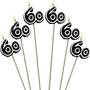 amscan The Party Continuous 60th Birthday Party Molded Candle on a Stick Decoration, Pack of 6, Multi, 9 1/2" Wax, stick