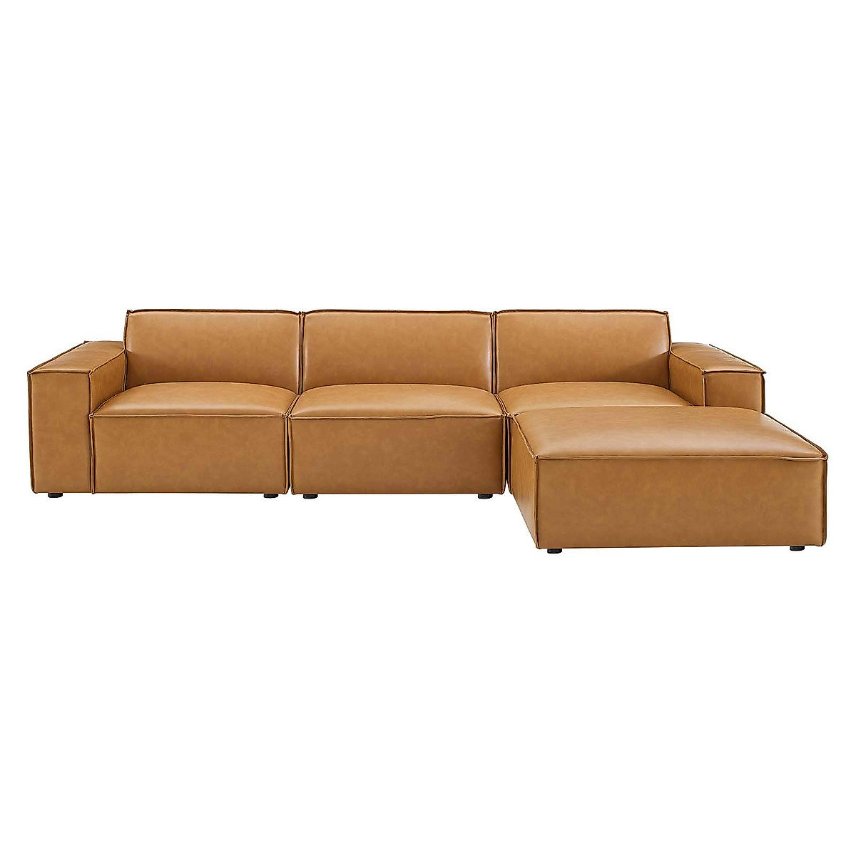 Modway Restore Vegan Leather Sectional 4-Piece Set Sofa in Tan