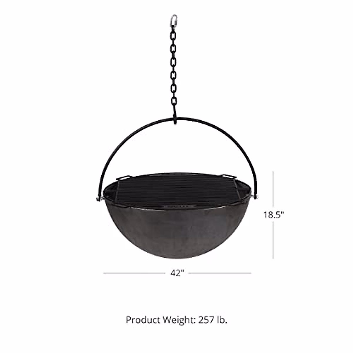 Ash & Ember 42" Cast Iron Cauldron Fire Pit Bowl with Double Hinged Grill Grate-Easy-Lift Handles & Handing Chain, Round Wood Burning Patio Fire Bowl for Backyard Patios