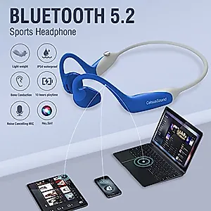 CelsusSound Bone Conduction Headphones with Noise-Canceling MIC, Bluetooth Waterproof Sport Headphone, Open Ear Stereo Headphones up to 10H of Music and Calls, Wireless Headset for Running and Workout