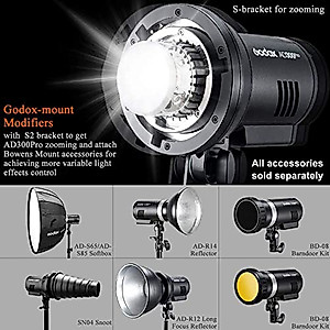 Godox AD300 Pro AD300Pro Flash Strobe Monolight, 300Ws Outdoor Flash, Recharagable Lithium Battery, 2.4G HSS 1/8000s Portable Flash Compatible for Nikon Canon Sony Fuji Olympus Panasonic Camera