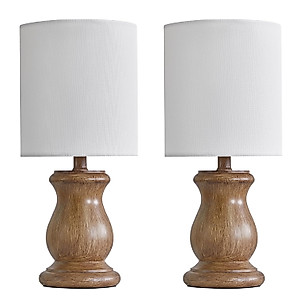 OYEARS 12.25" Small Table Lamp for Bedroom Living Room Simple Retro Wood Grain Farmhouse Bedside Lamps Suitable for Nightstand Children's Room or University Dormitory