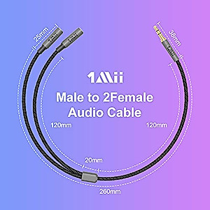 1Mii Headphone Splitter 3.5mm Y Splitter Audio Stereo Cable Male to 2 Female Extension Cable Headphones Splitter Adapter Aux Stereo Cord for Car/Home Stereos, Speaker, Smartphone, Tablet - 1ft/0.3M