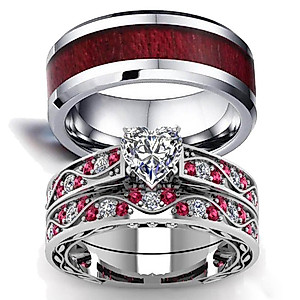 LOVERSRING Couple Ring Bridal Set His Hers White Gold Filled Heart cz Wedding Ring Band Set