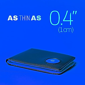 Mens Wallet with AirTag Holder, Slim Genuine Leather Bifold AirTag Wallet with Money Pocket, RFID Blocking, 9 Card Slots, Bill Divider, ID Window (Black & Midnight Blue)