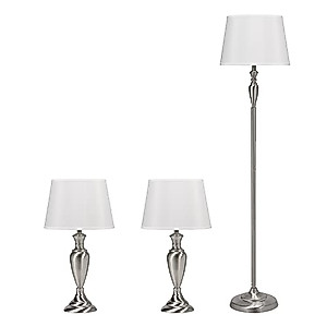 Catalina 21415-000 Transitional 3-Piece Metal Floor & Table Lamp Set with Linen Shades, 59" and 24", Brushed Nickel