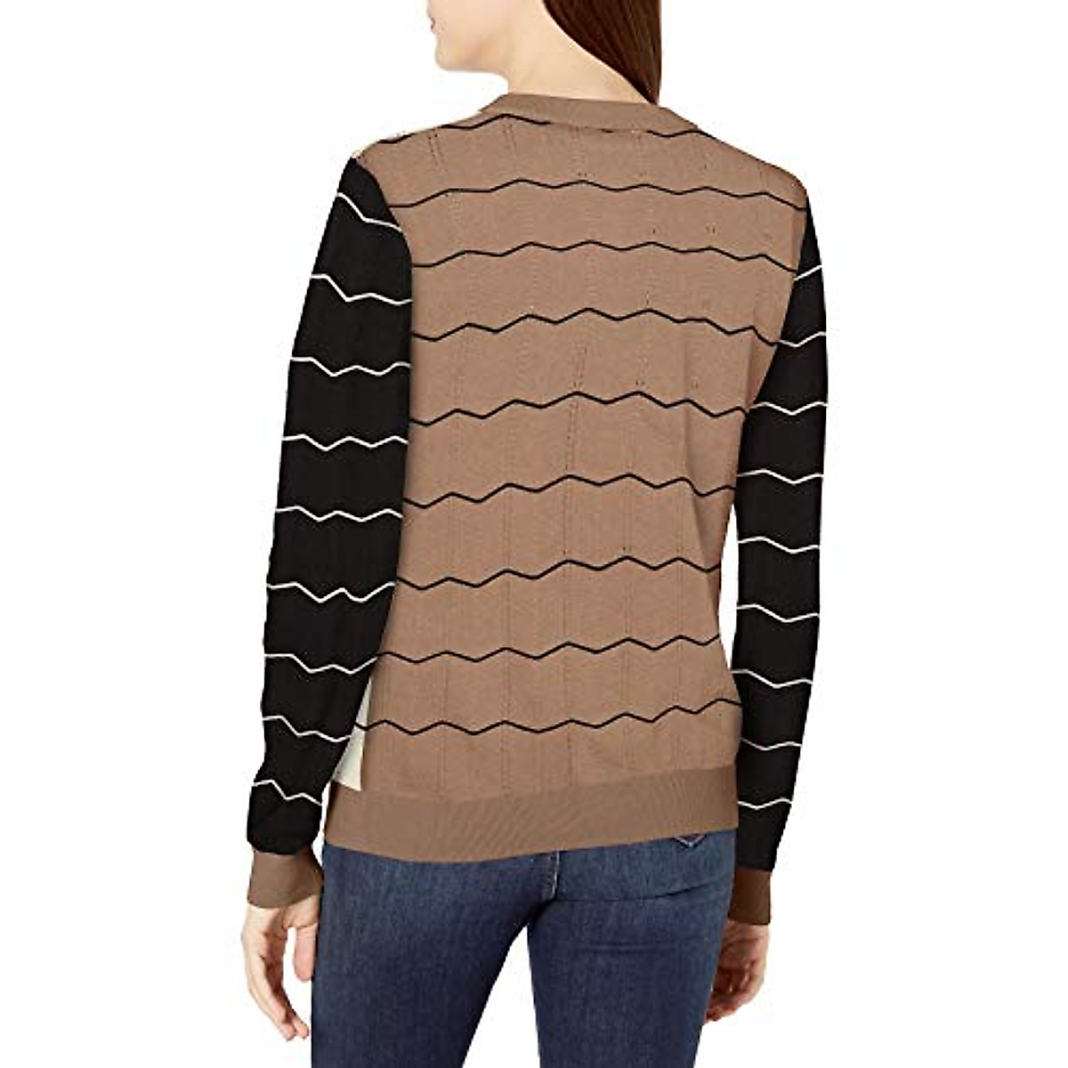 Cable Stitch Women's Zig Zag Stripe Long Sleeve Sweater Multi-Cream Medium