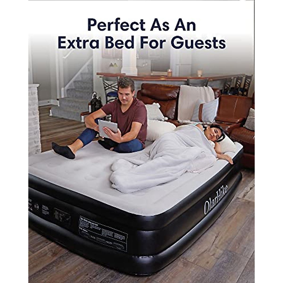 OlarHike Inflatable Queen Air Mattress with Built in Pump,18"Elevated Durable Air Mattresses for Camping,Home&Guests,Fast&Easy Inflation/Deflation Airbed,Black Double Blow up Bed,Travel Cushion,Indoor