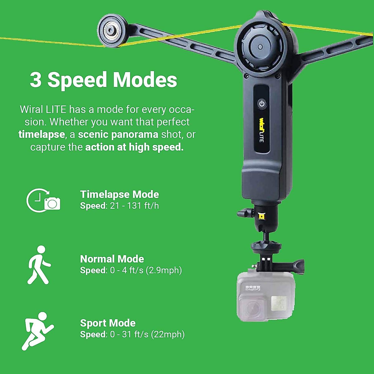 Wiral LITE Cable Cam with Remote for Action Cameras Insta360 X4/X3/X2/ One RS/R, GoPro 11/10/9, Smartphones and DSLR Mirrorless Cameras up to 3.3LBs - Film Moving Shots Even Where Drones Can't Go