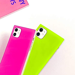 Omorro for Neon Phone Square iPhone 11 Case for Women And Men, Bright Fluorescence Luxury Designer Flexible Soft Slim TPU Rubber Gel Bumper Square Edge Protective Hot Pink Girly Square Phone Case