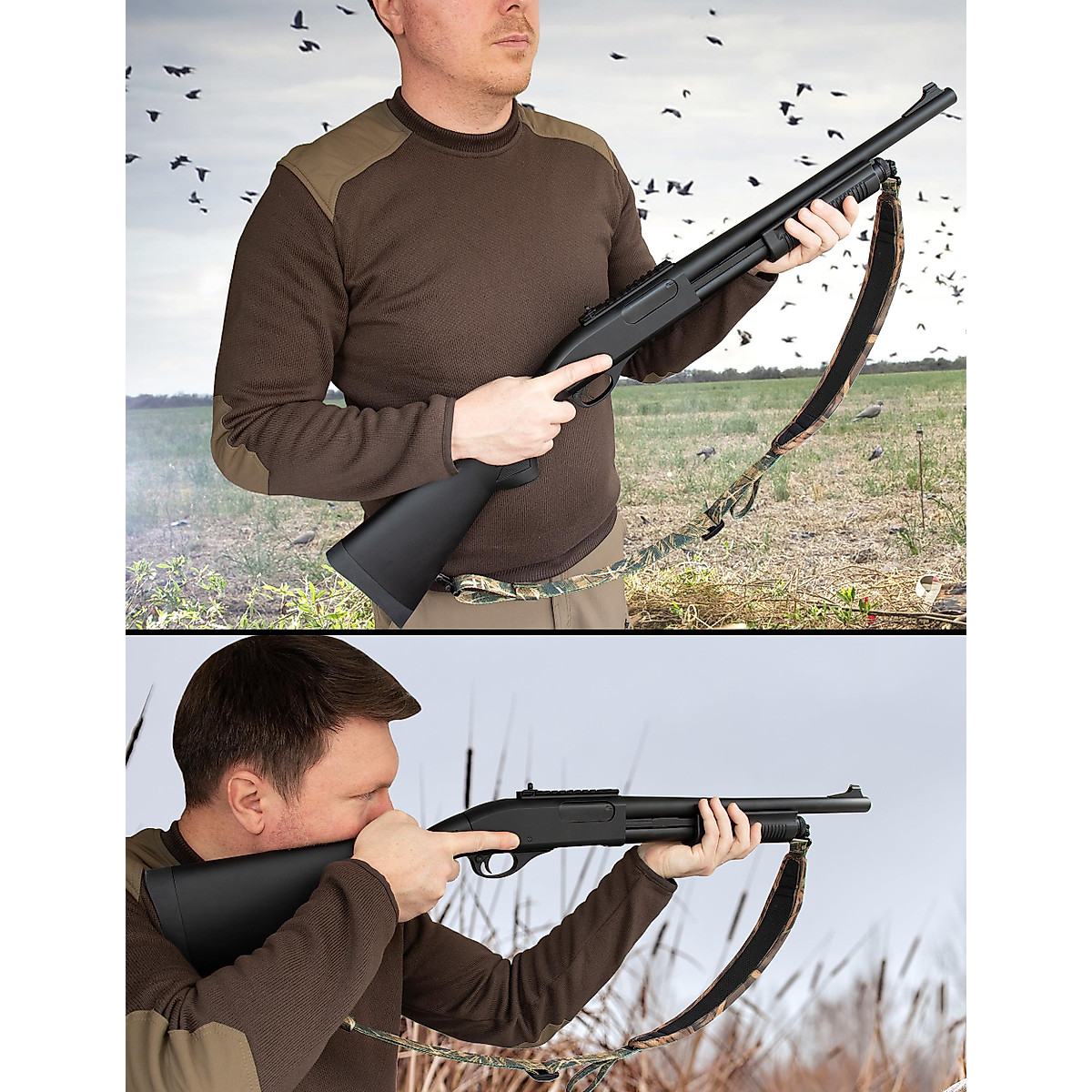 Underalert Rifle Sling with Metal Swivels and Neoprene Padding, Adjustable Gun Sling Shotgun Sling for Hunting with Shell Holder Acc. Gun Strap for Rifle 2 Point, For 12GAs and Rifles (Waterfowl Camo)